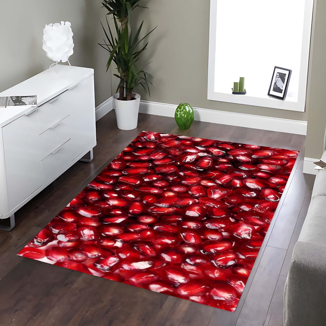 Pomegranate Pattern Rug,food Themed Rug,kitchen Rug,red Rug,cook Area ...
