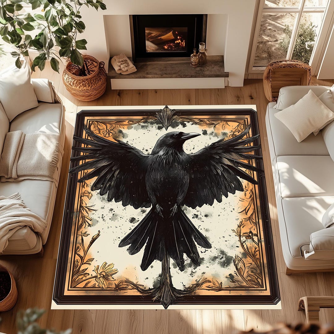 Gothic Raven Rug, Vintage Crow Area Carpet, Dark Nature Bird Floor Mat ...