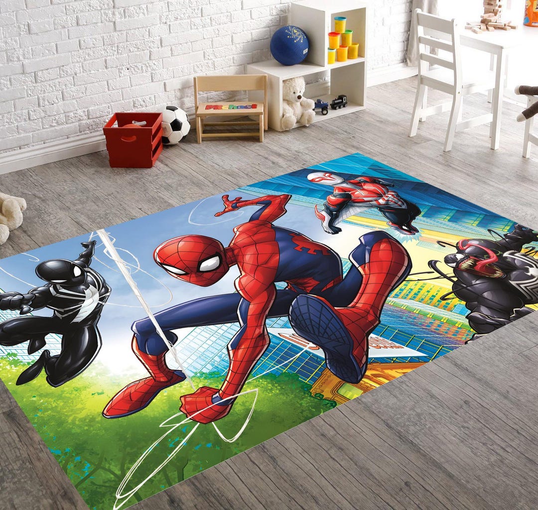 Spiderman Superhero Kids Rug, Marvel Comic Carpet for Boys Room, Action ...