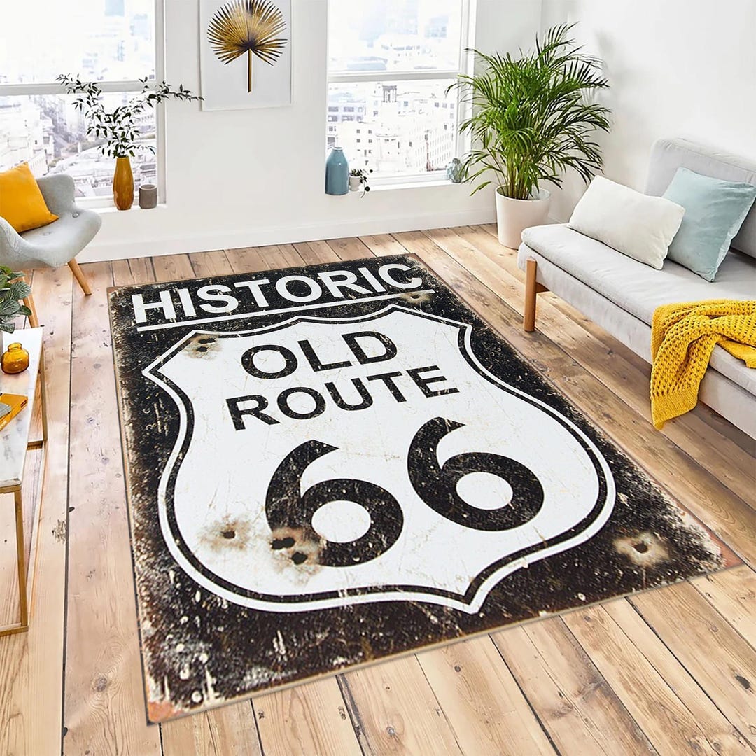 Route 66 Rug, Road Sign Carpet, Historic Highway Floor Mat, Retro ...