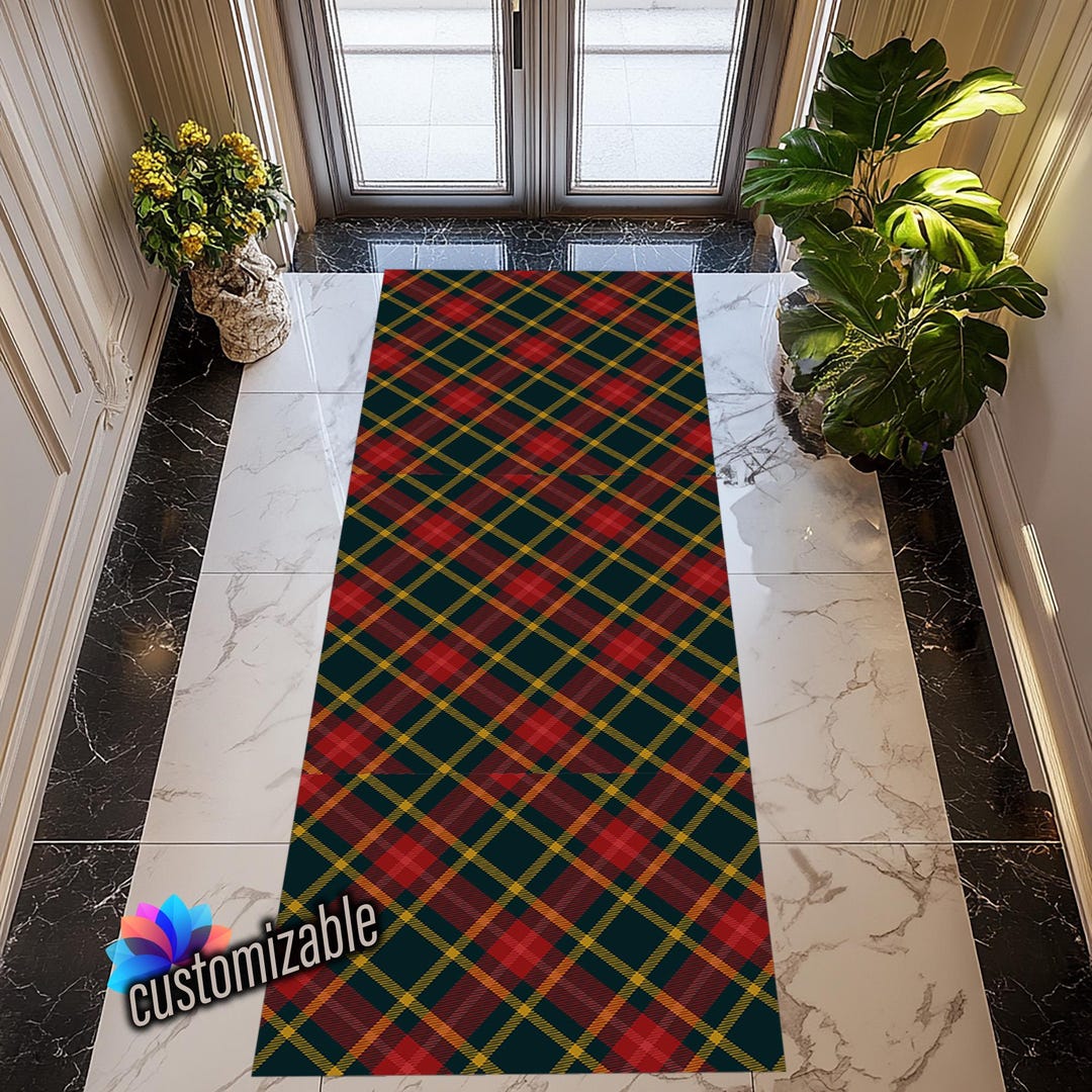 Red Green Yellow Scottish Runner Rug, Scottish Runner Rug, Scottish ...