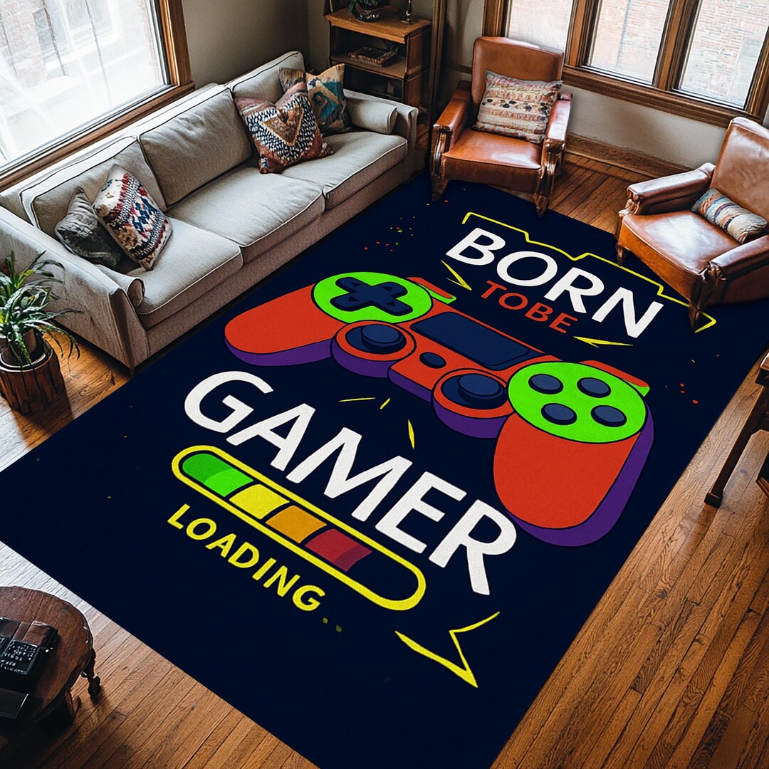 Gamer Room Rug: Colorful Game Controller Design, Kids Playroom Carpet ...