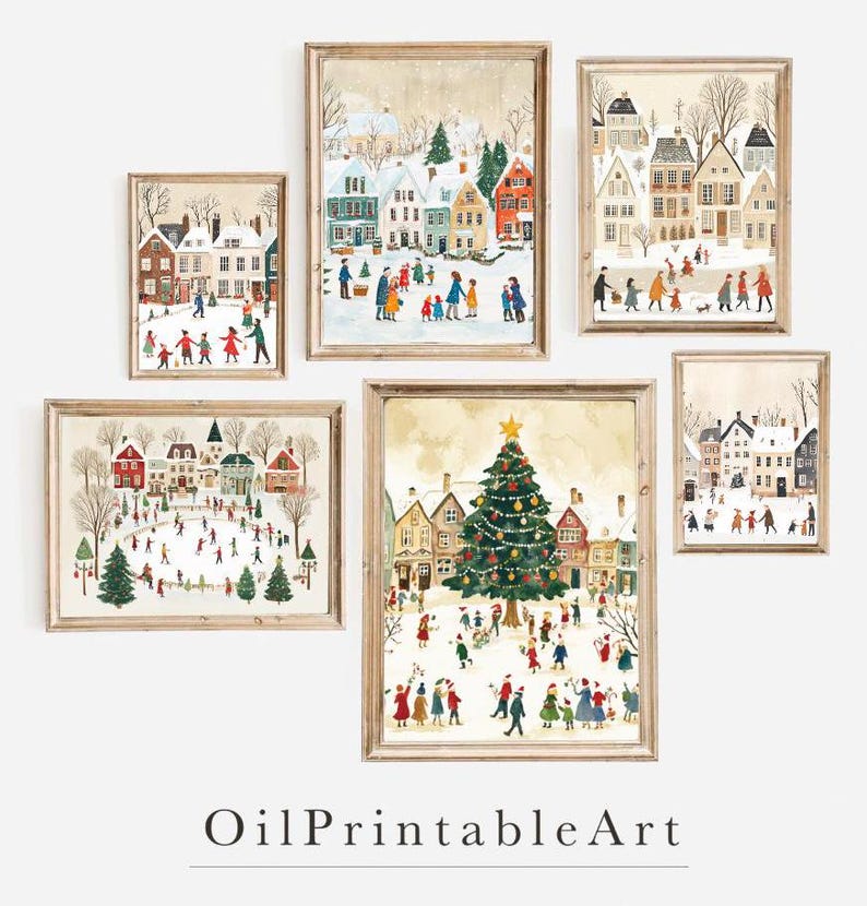 Gallery Set of 6 Vintage Christmas Gallery Art Festive Wall Art Winter ...