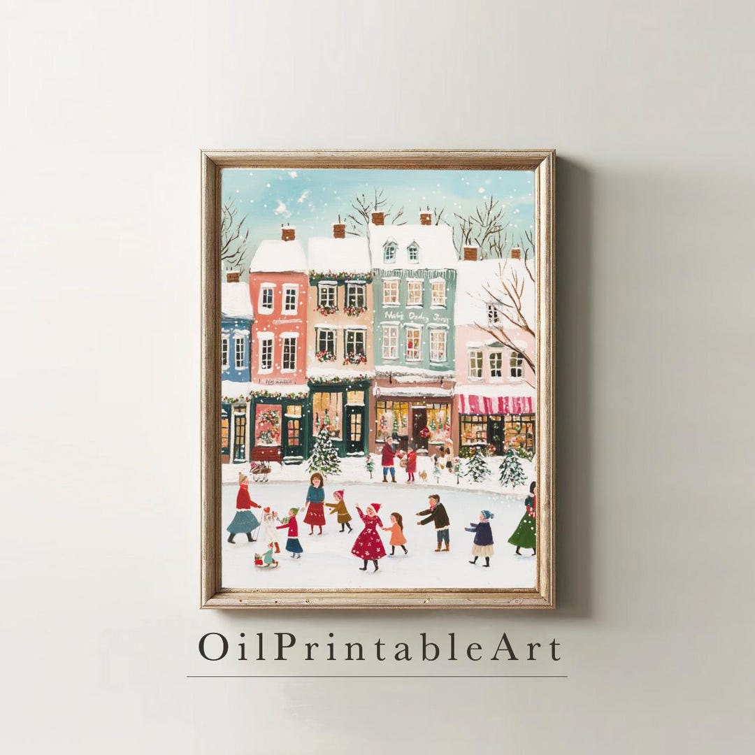 Christmas Printable Wall Art, Cute Winter Village Printable, Christmas ...