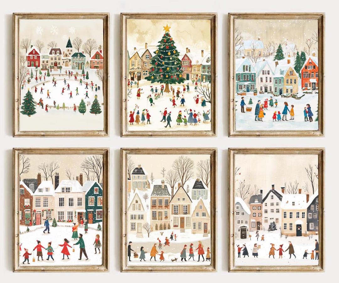 Gallery Set of 6 Vintage Christmas Gallery Art Festive Wall Art Winter ...