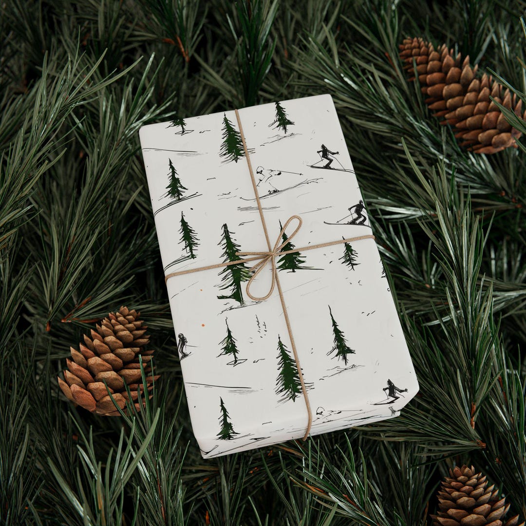 Skiing Wrapping Paper, Winter Holiday Gift Wrap, Christmas Present Wrap ...