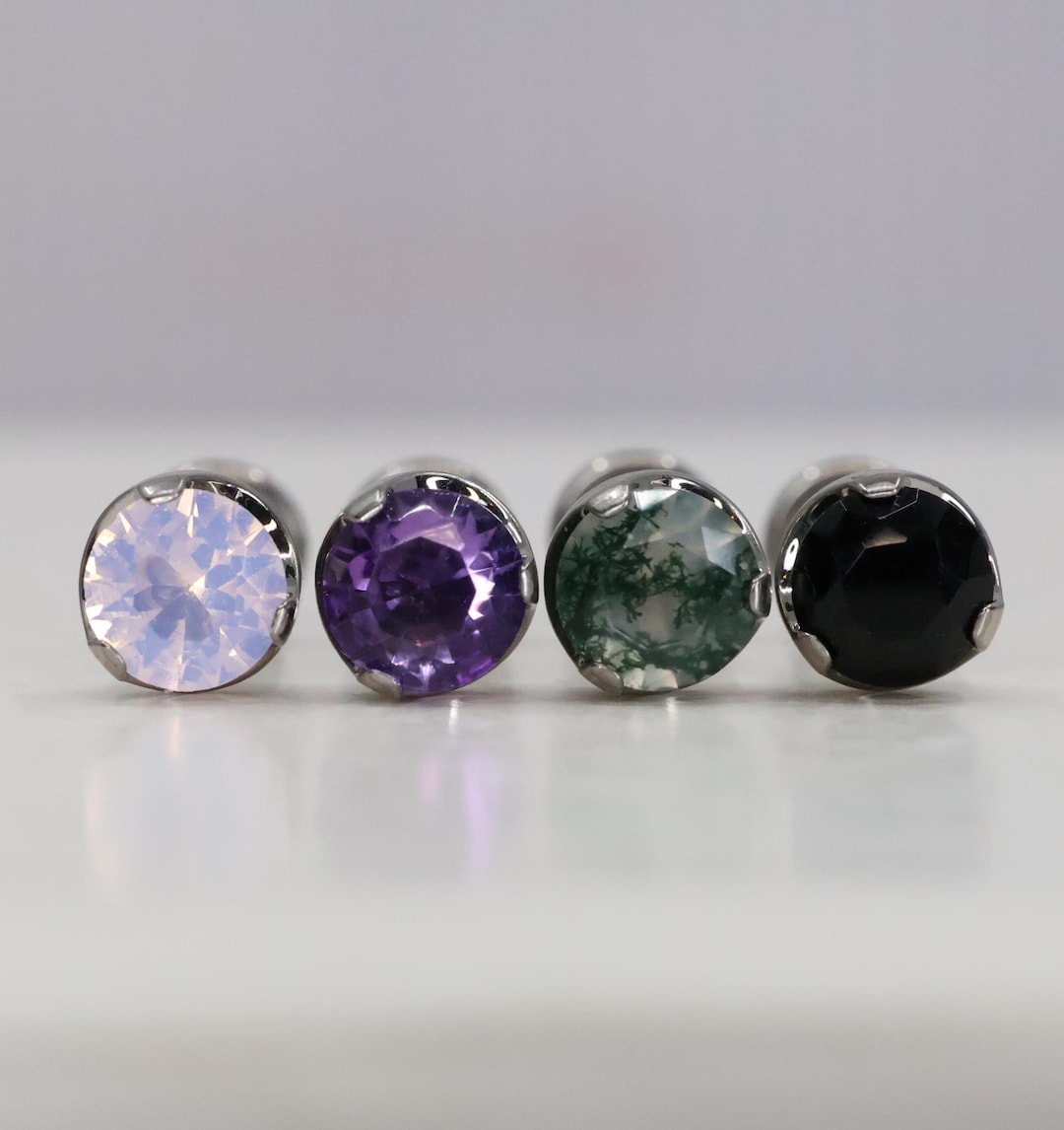 Titanium ASTM F136 Natural Stone Amethyst, Quartz, Moss Agate, Onyx ...