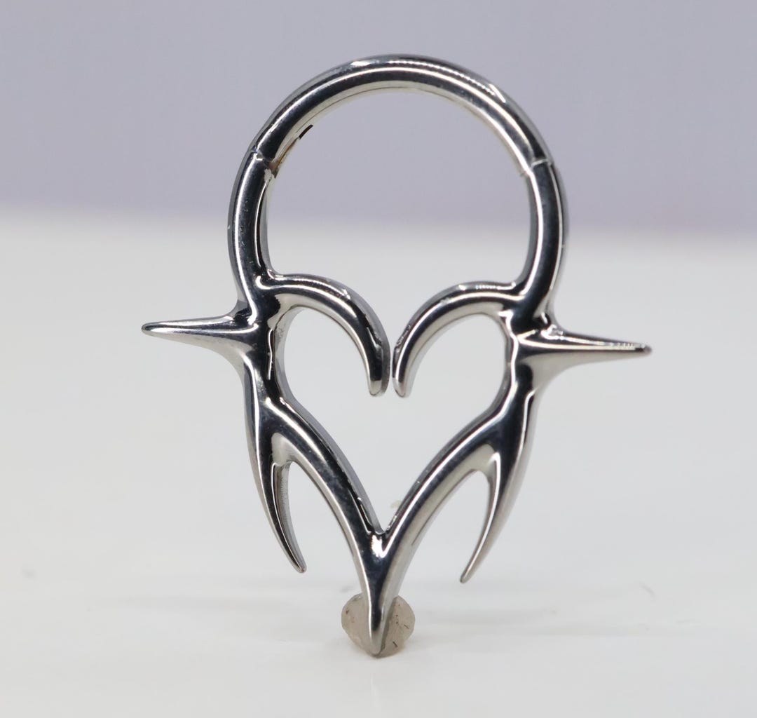 Titanium ASTM F136 (cl128) Cyber Sigil Heart Clicker Hinged Hoop 1.2mm ...