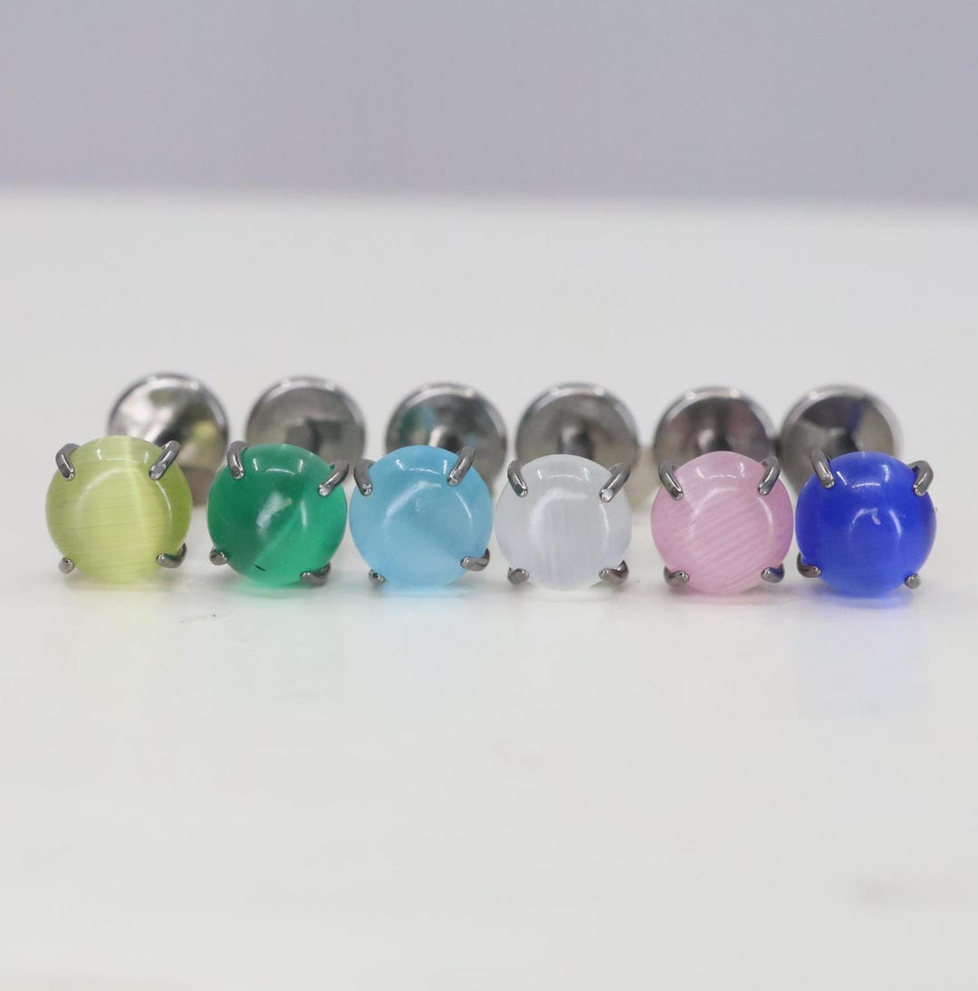 Titanium ASTM F136 Natural Stone Cats Eye Internally Threaded ...