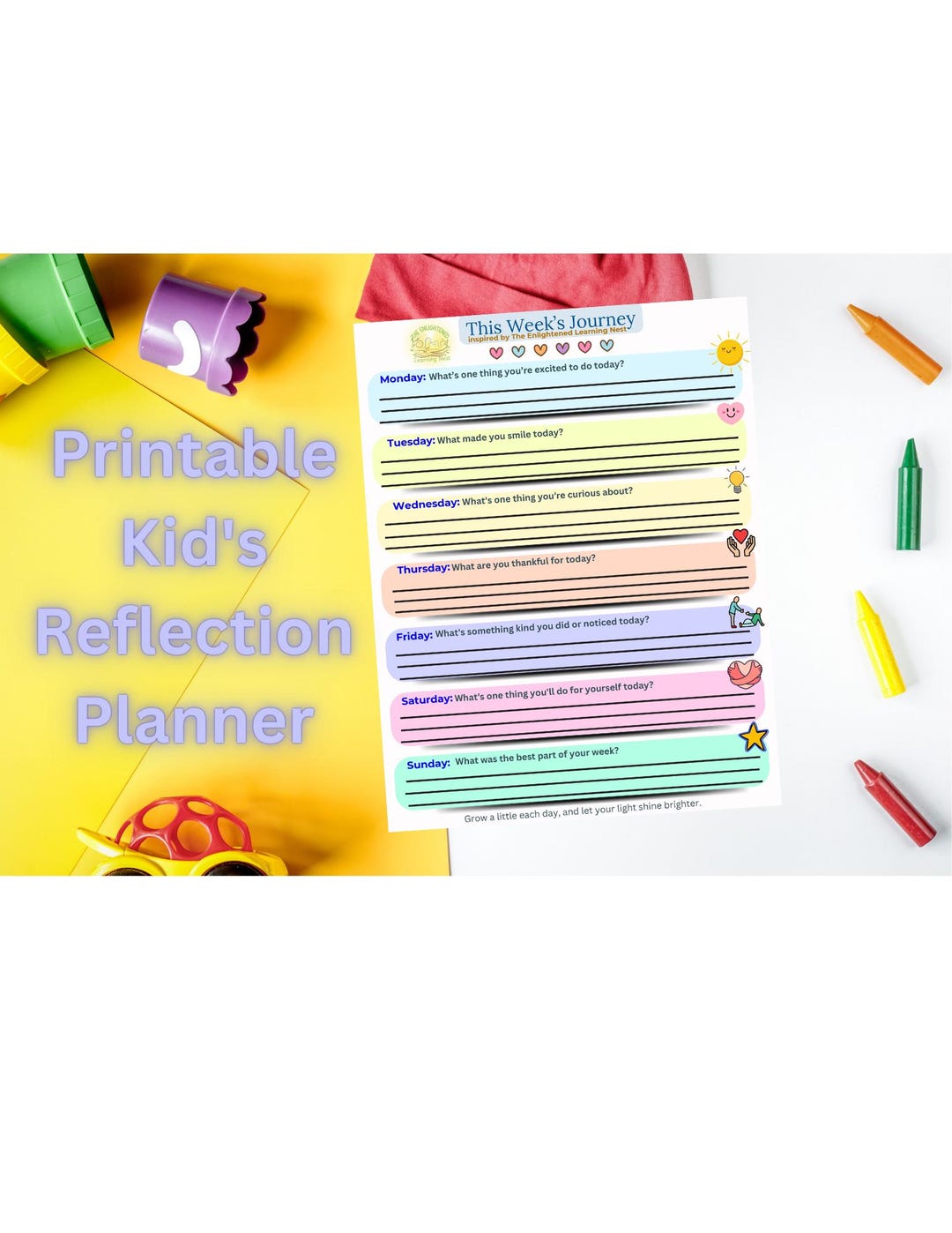 One-week Printable Reflection Planner for Kids - Daily Prompts for ...