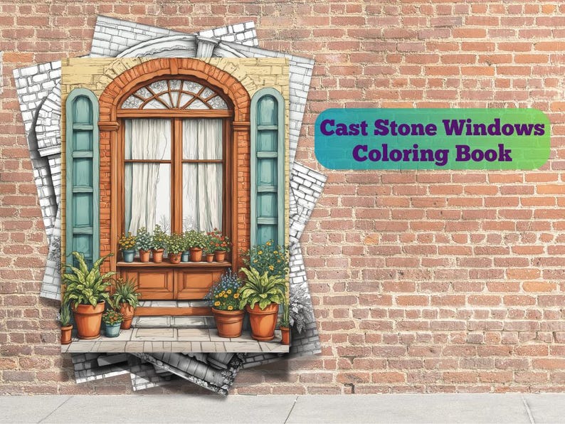 Cast Stone Windows Coloring Pages for Adults, Printable PDF, Digital ...