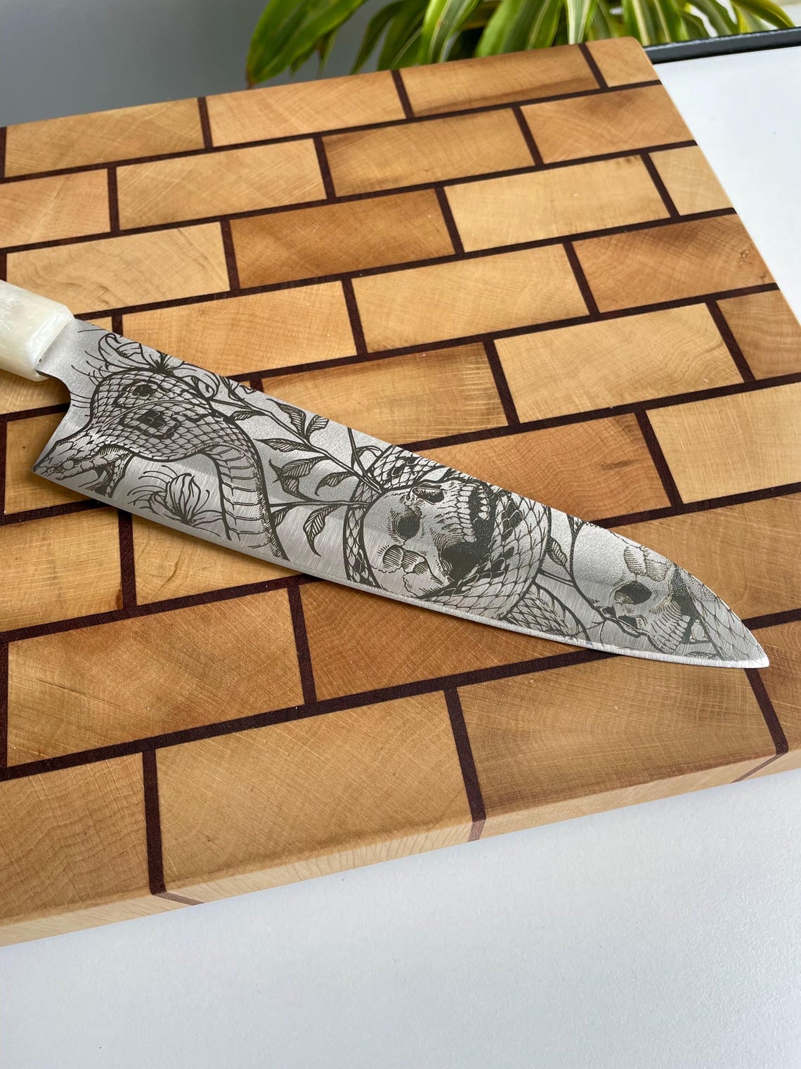 8" Custom Cobra Skull Chef Knife - N690 Stainless Steel Kitchen Blade ...