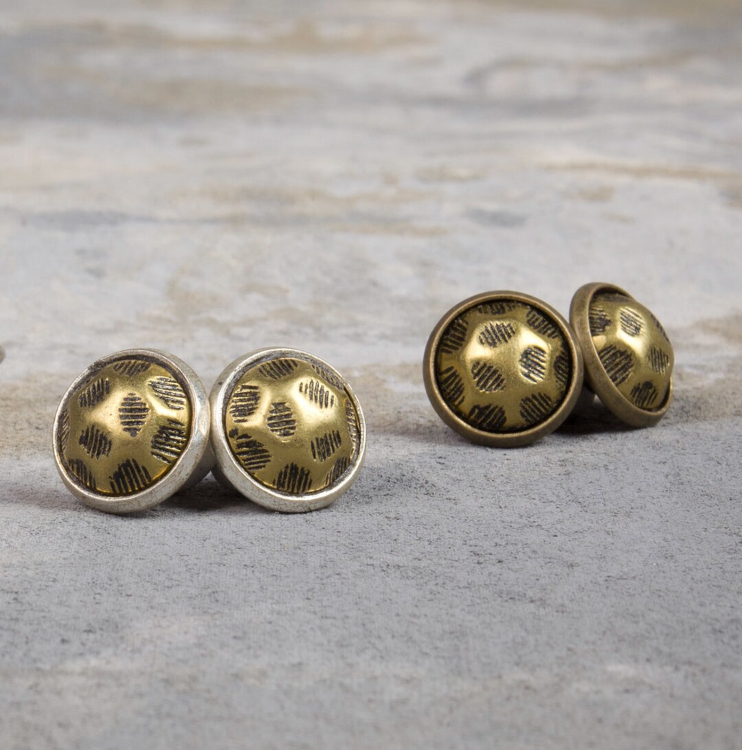 Upholstery Tack-hatch Pattern-aged Brass Tone Post Earrings-aged Brass ...