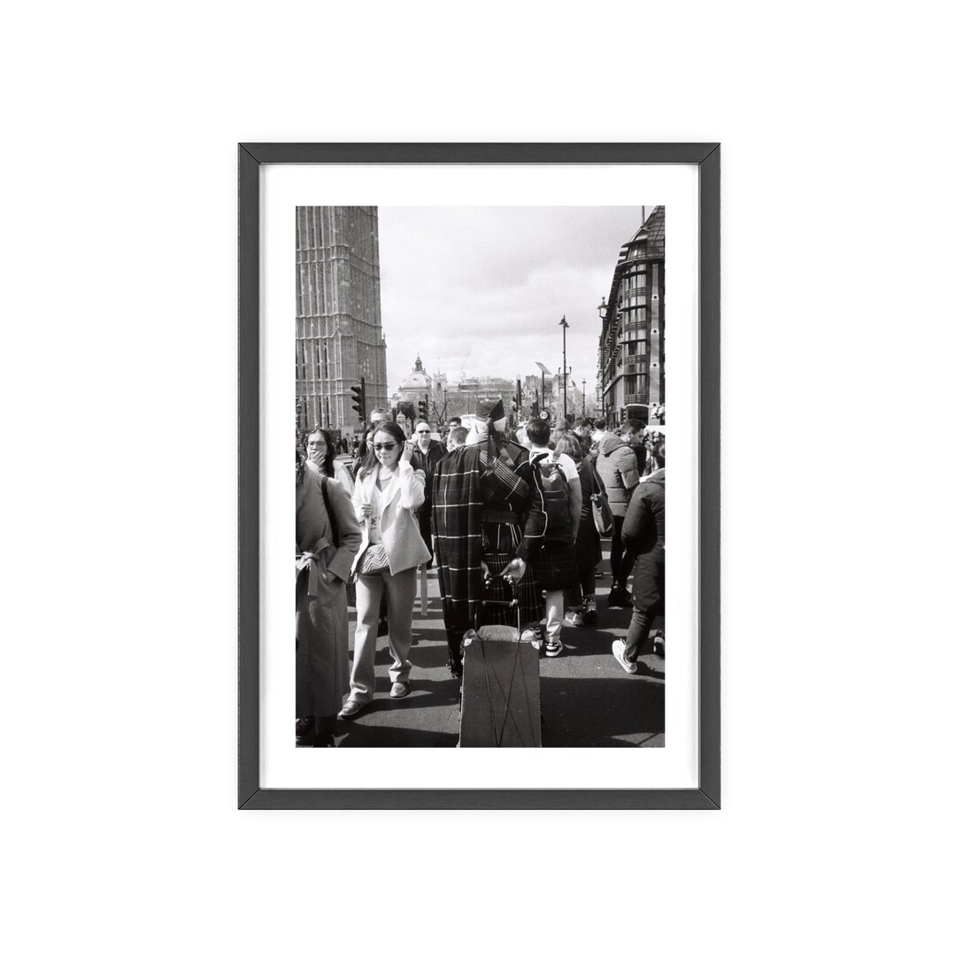 Black and White City Life Poster With Wooden Frame, Urban Art, Wall ...