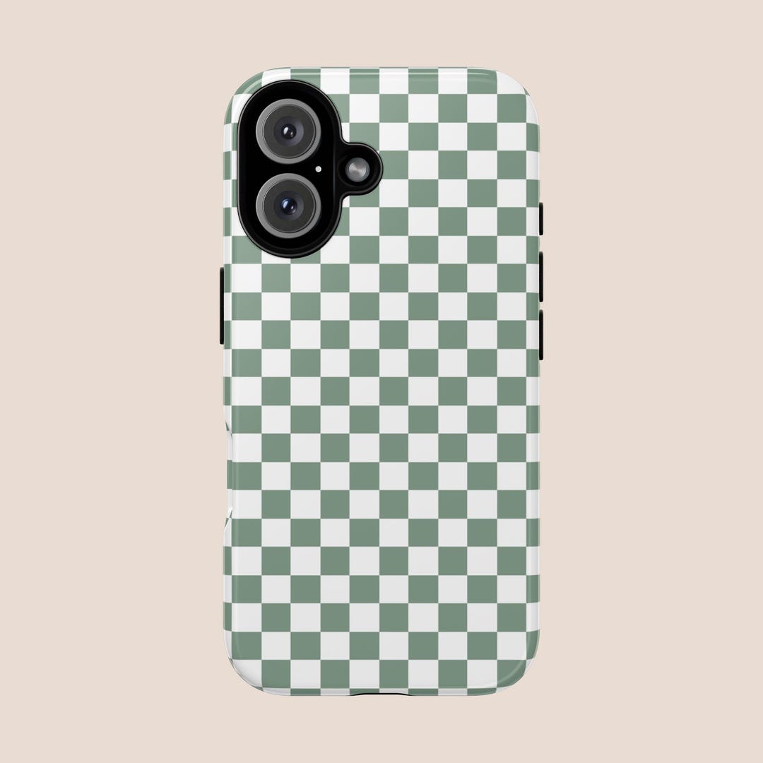 Checkered Sage Green Retro Phone Case for iPhone 16 15 14 13 12 11 ...