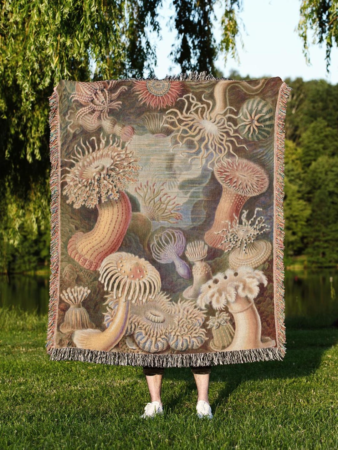 Haeckel Actiniae Mushroom Woven Blanket, Home Decor, Cozy Throw ...