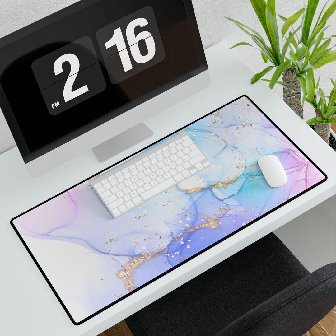 Blue Purple Water Desk Mat: Kawaii Mouse Pad XL, Light Ocean Waves ...