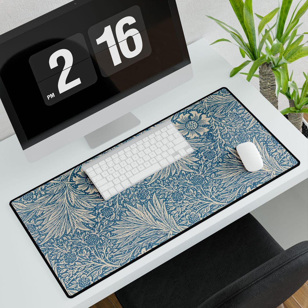 William Morris Blue Marigold Botanical Floral Desk Mat, Elegant Office ...