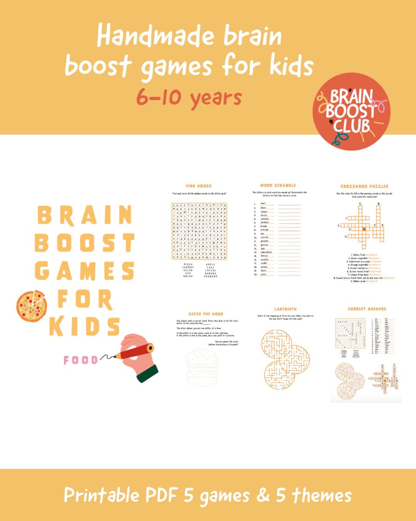 5 THEME BUNDLE | Printable Word Brain Boost Games for Kids | Literacy ...