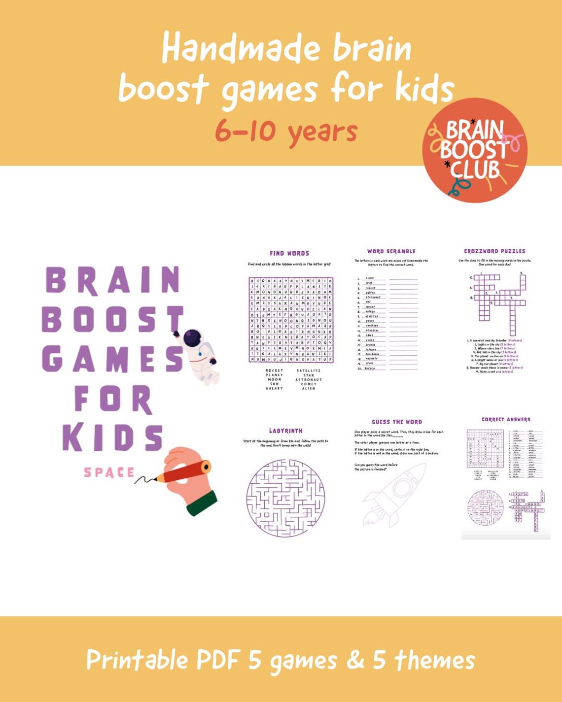 5 THEME BUNDLE | Printable Word Brain Boost Games for Kids | Literacy ...