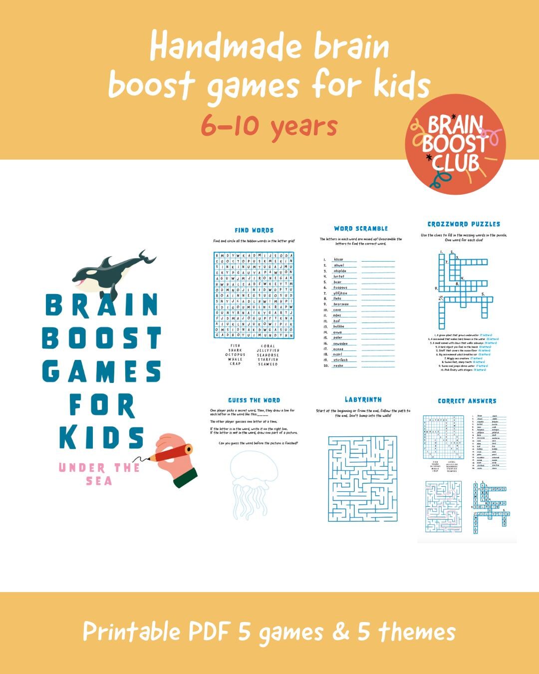 5 THEME BUNDLE | Printable Word Brain Boost Games for Kids | Literacy ...