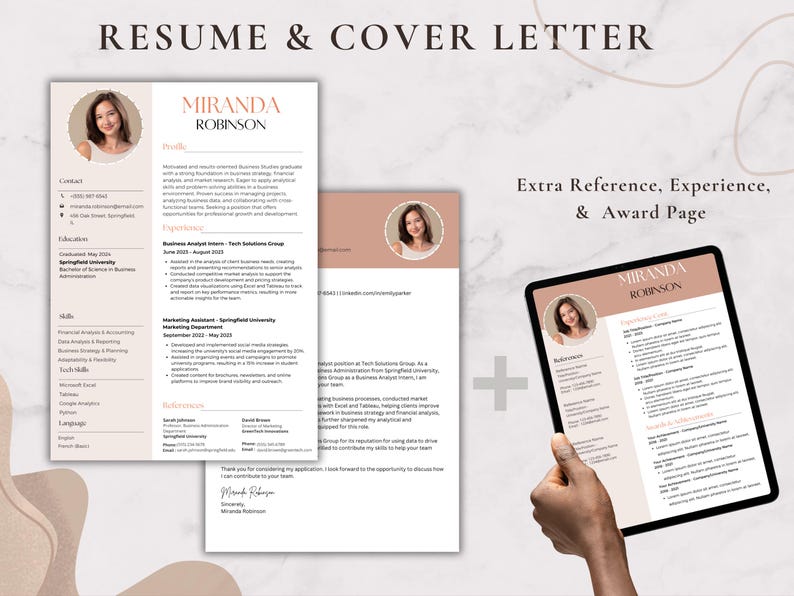 Canva Resume Template With Photo, Resume Template & Cover Letter ...