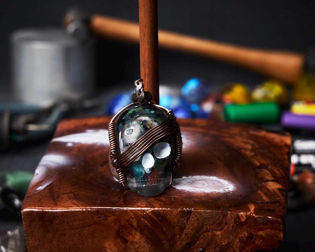 Resin Skull Necklace, Wire Wrapped Containing Crystals, the Pirate - Etsy
