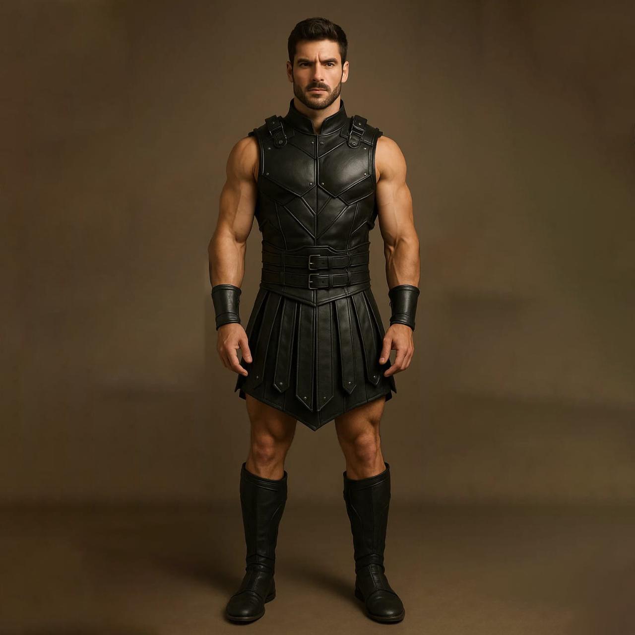 Custom Black Leather Gladiator Kilt & Vest: Cosplay Warrior Outfit - Etsy