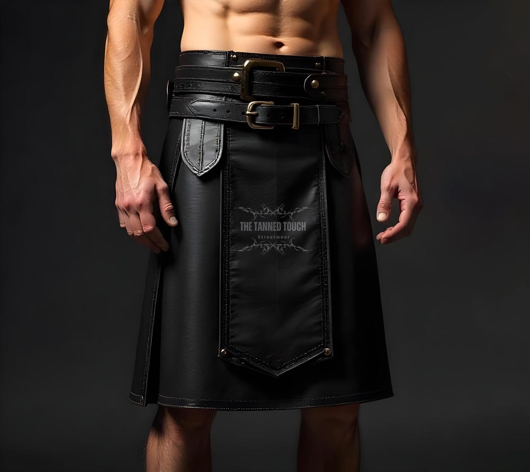 Genuine Black Leather Roman Gladiator Kilt for Men | Adjustable Waist ...