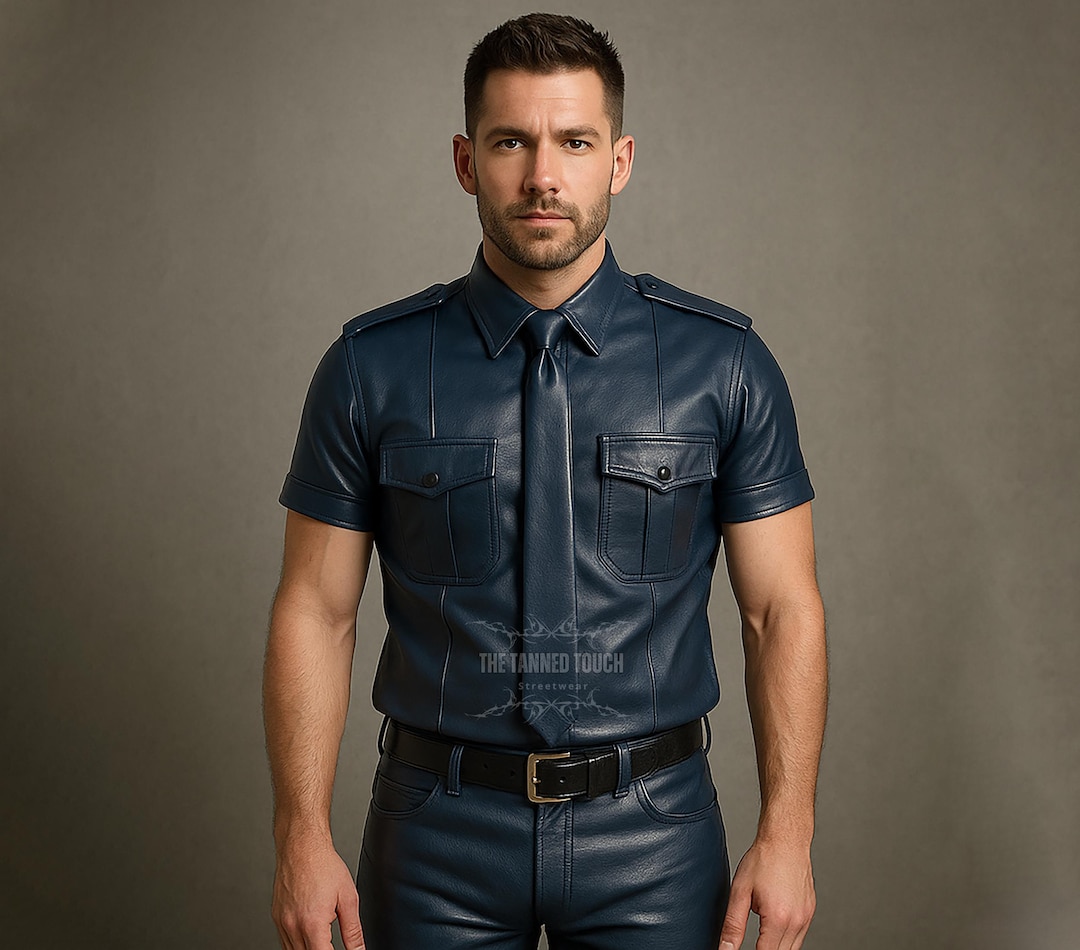 Genuine Blue Leather Police Shirt: Custom Fit Uniform Top - Etsy