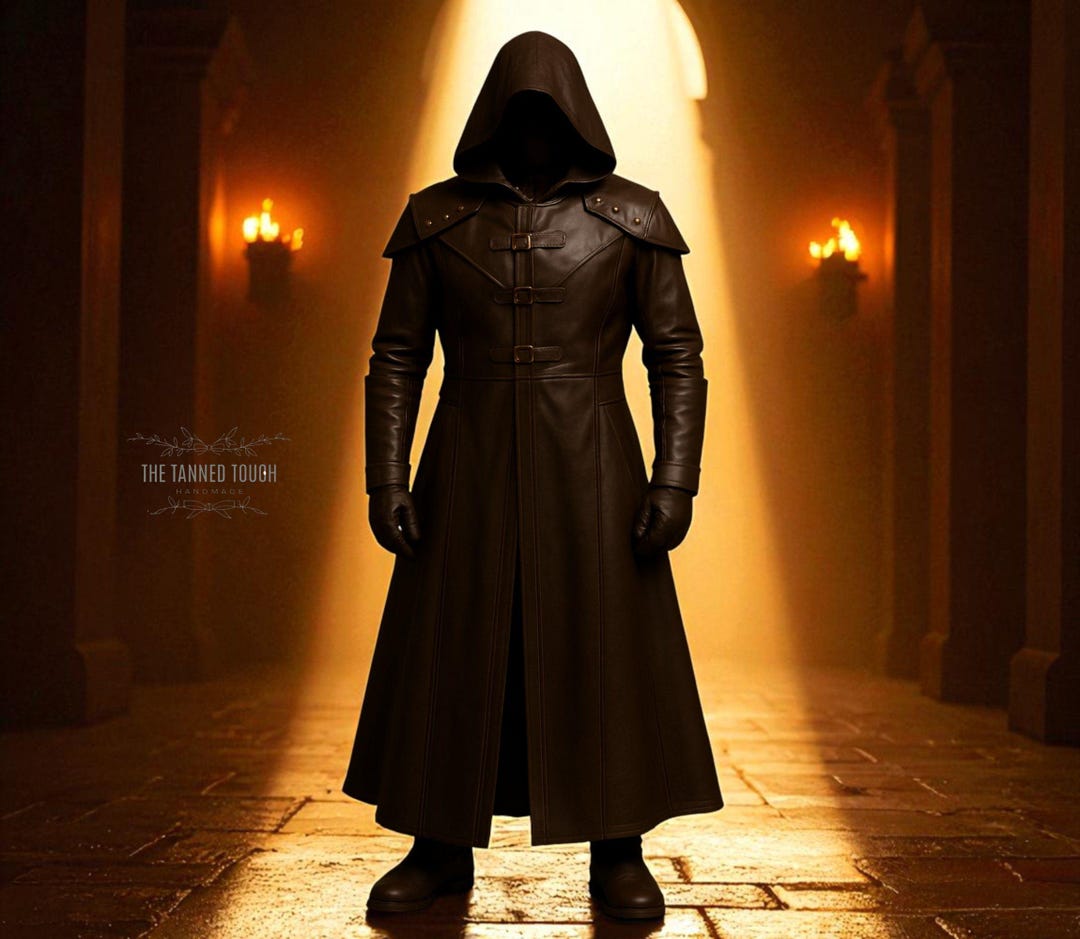 Handmade Brown Leather Hooded Assassin Coat: Gothic Steampunk LARP ...