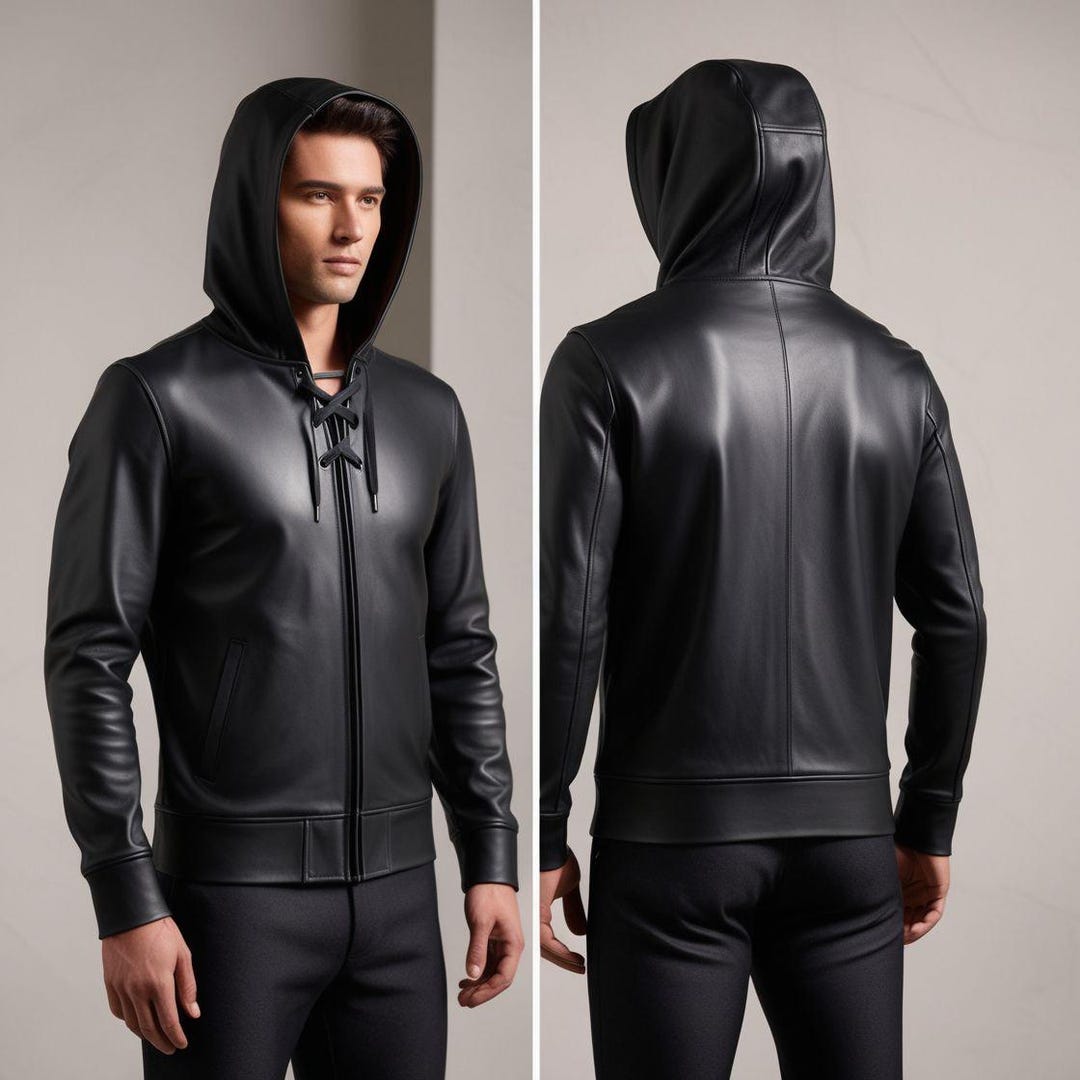 Genuine Leather Hoodie for Men - Etsy