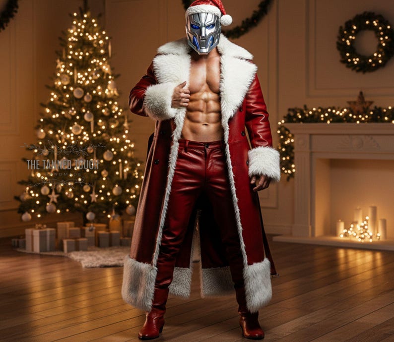 Men's Red Leather Santa Suit | Faux Fur Trim, Holiday Cosplay - Etsy