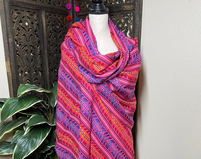 Mexican Rebozo Algodon Labrado Red Natural White Shawl Wrap Runner Baby ...