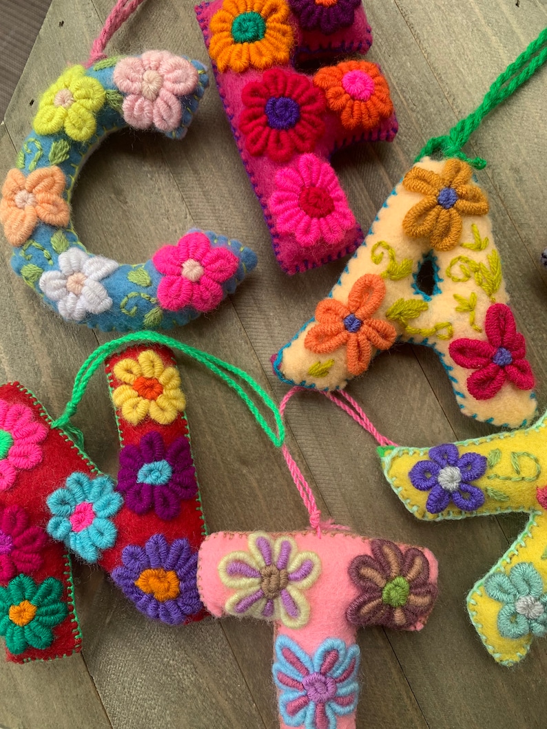 Embroidered Letter Keychain Artisanal Initial Keychain - Etsy