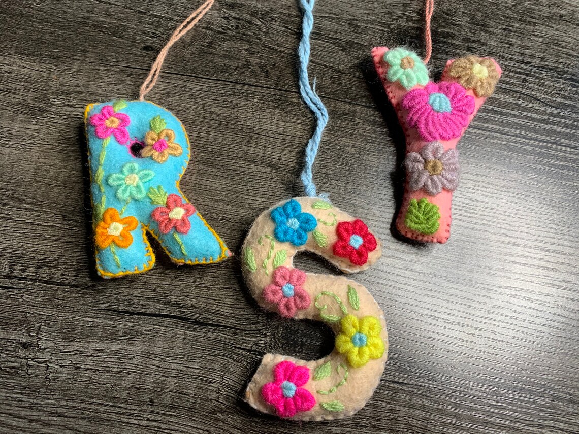 Embroidered Letter Keychain Artisanal Initial Keychain | Etsy