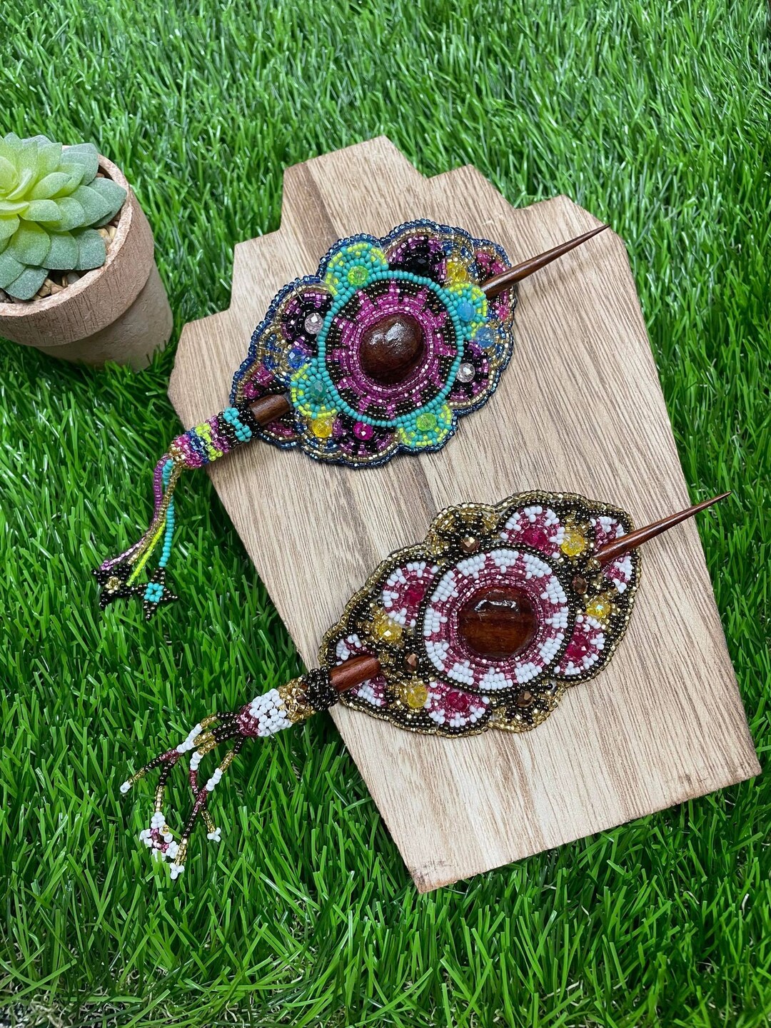 Gorgeous Hand Beaded Hair Stick Barrette Handmade Barrette Artisanal ...