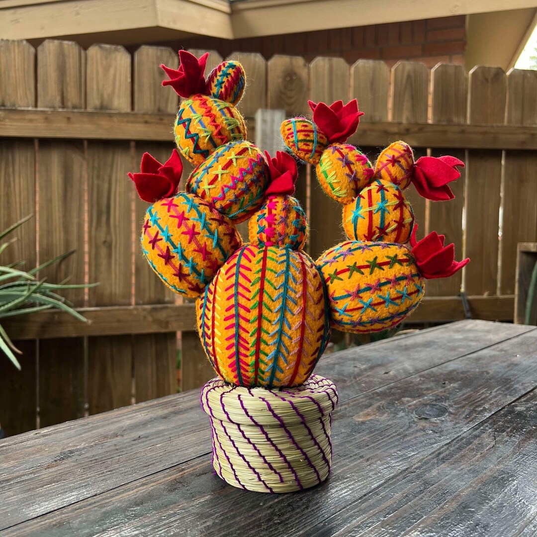 Mexican Embroidered Cactus Decoration Party Centerpiece Woven Basket ...