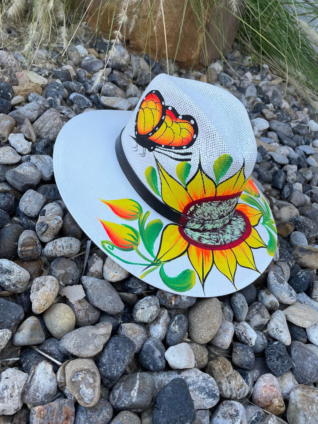 Gorgeous Large Hand Painted Mexican Straw Hat - Artisanal Hat - Western ...