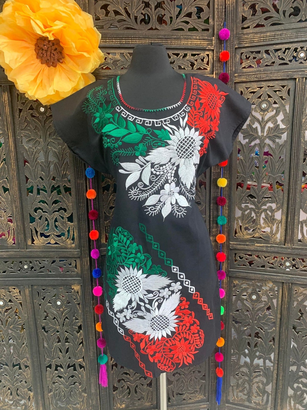 Gorgeous Tricolor Embroidered Dress - Mexican Embroidered Dress ...