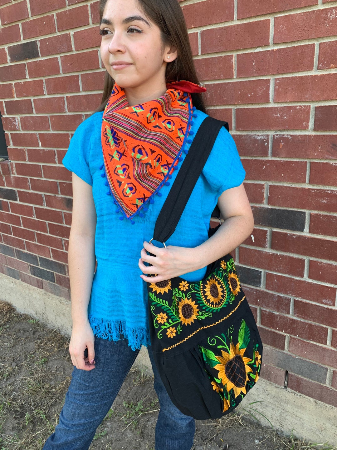 Handmade Aztec Sarape Scarf – Pom Pom Trim, Triangle Shawl - Etsy