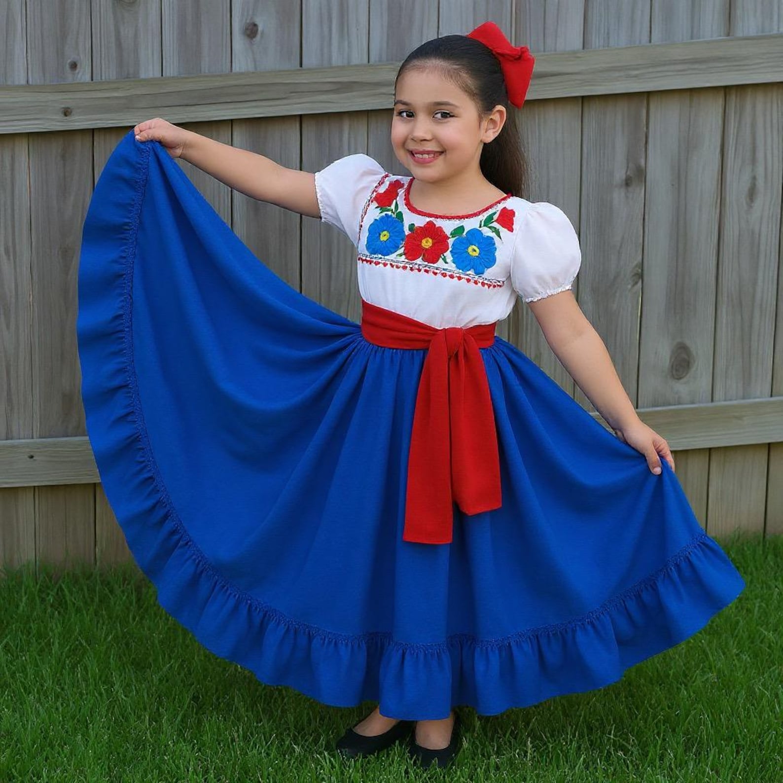 3 Piece Girls Dance Outfit, Folkloric Skirt, Embroidered Blouse ...