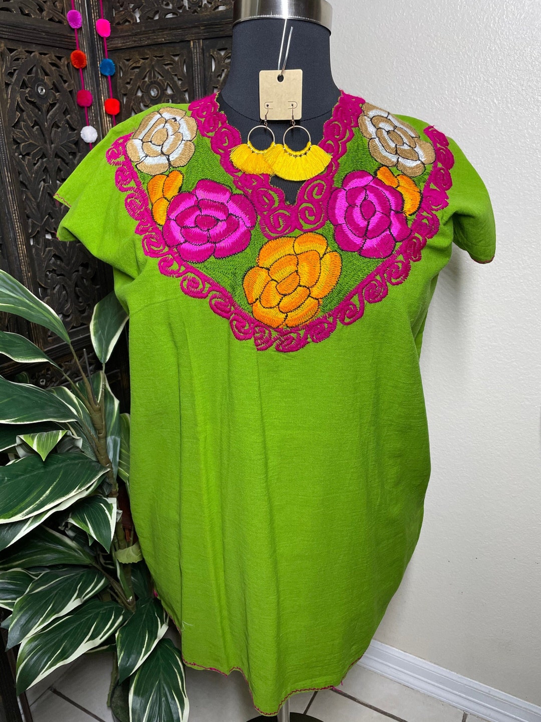 Artisanal Mexican Embroidered Blouse - Handmade Floral Embroidered ...