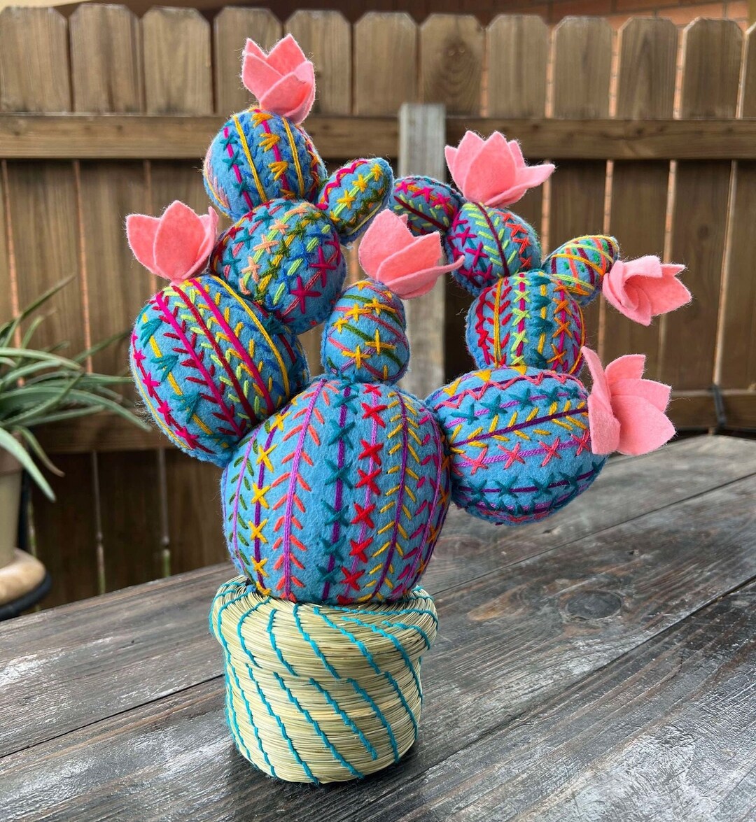 Mexican Embroidered Cactus Decoration Party Centerpiece Woven Basket ...
