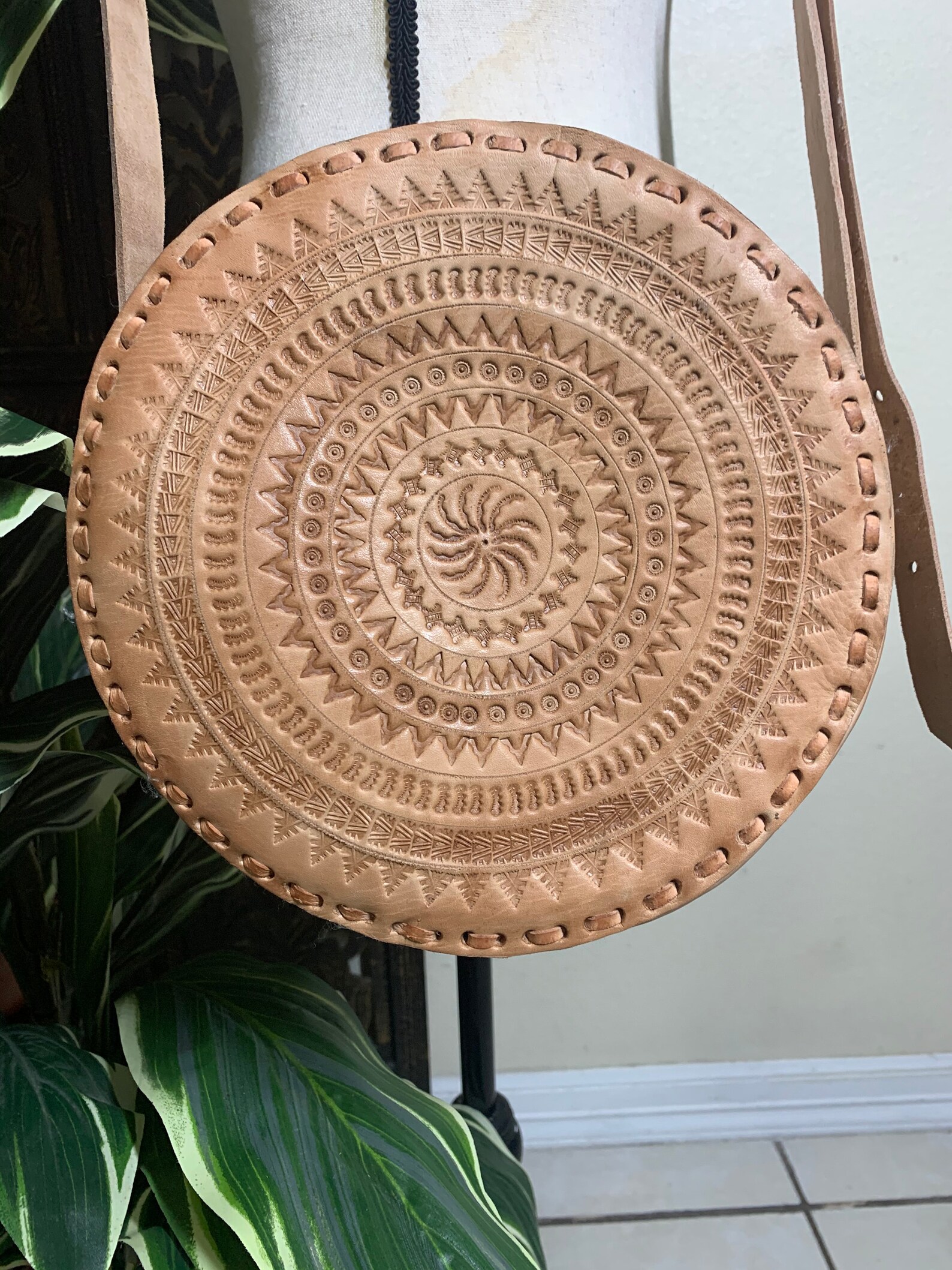 Double Sided Leather Round Purses Embroidered Genuine - Etsy