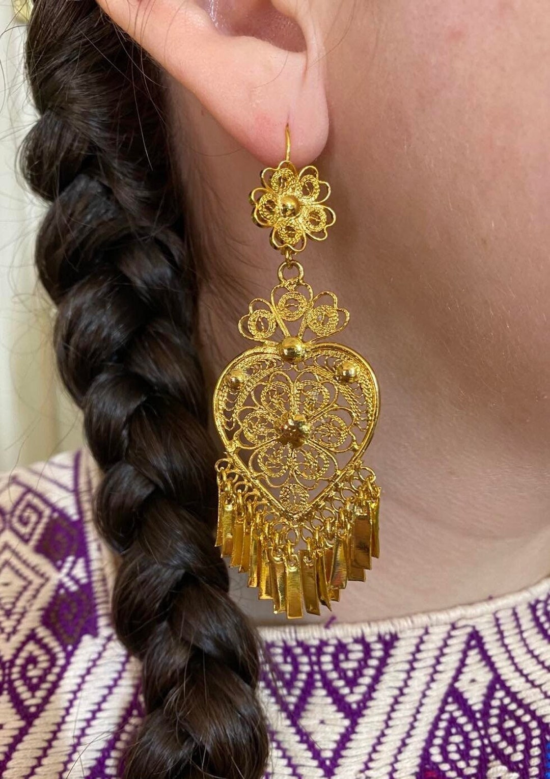 Heart-traditional Mexican Artisanal Earrings - Gold Plated Beautiful ...