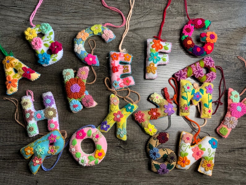 Embroidered Letter Keychain Artisanal Initial Keychain - Etsy