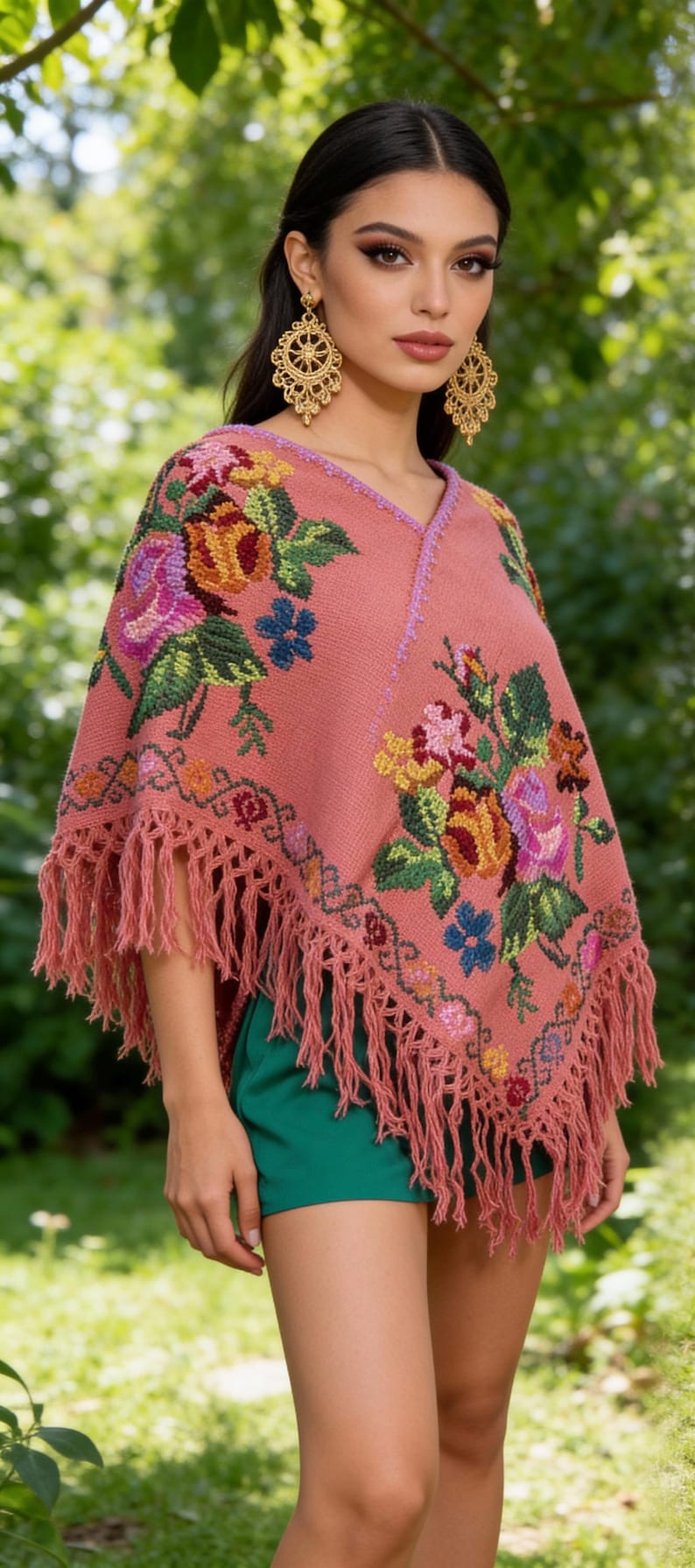 Handmade Punto De Cruz Mañanita in Deep Rose Color | Mexican Shawl Wrap ...