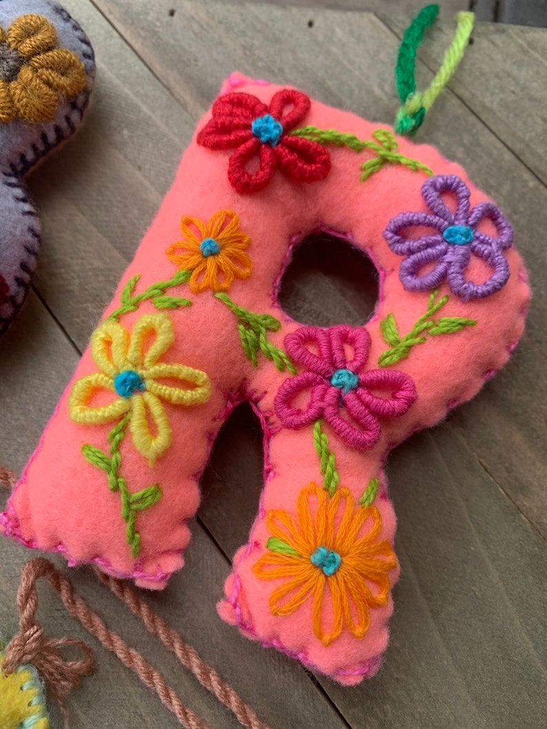 Embroidered Letter Keychain Artisanal Initial Keychain - Etsy