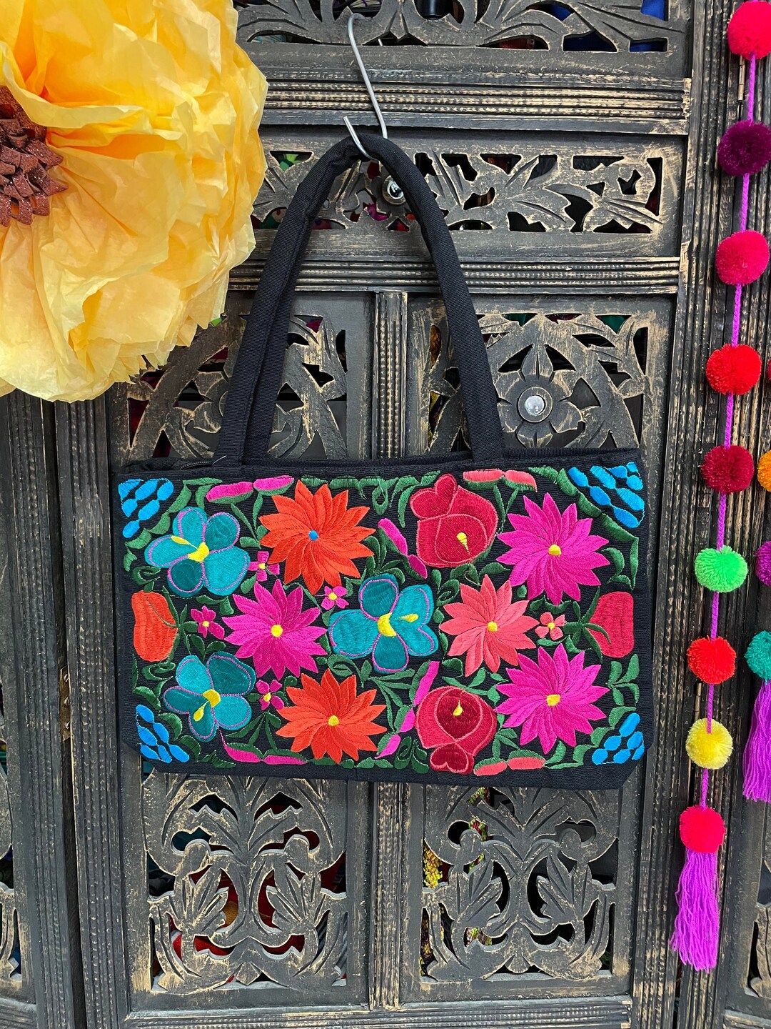 Floral Embroidered Shoulder Bags From Chiapas, Mexico Handmade Mexican ...